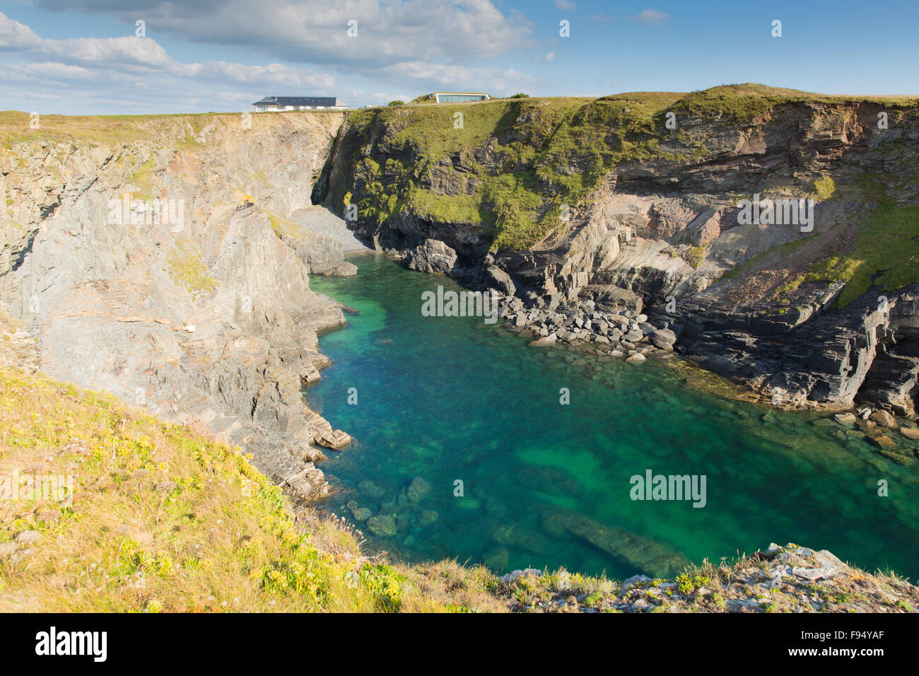 Beautiful English coastal inlet turquoise blue sea Pepper Cove between ...