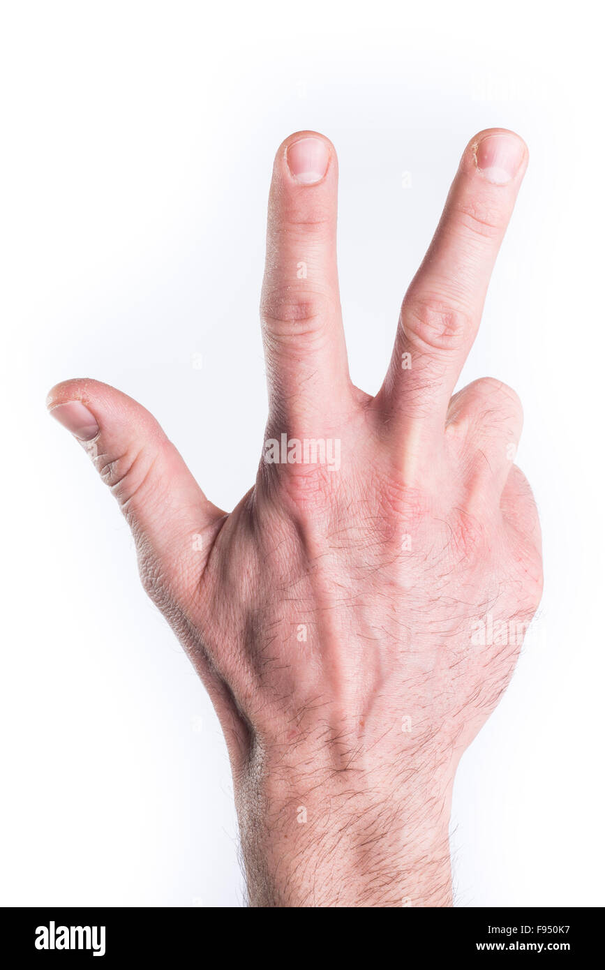 Man's hand mimic numbers on white background Stock Photo - Alamy