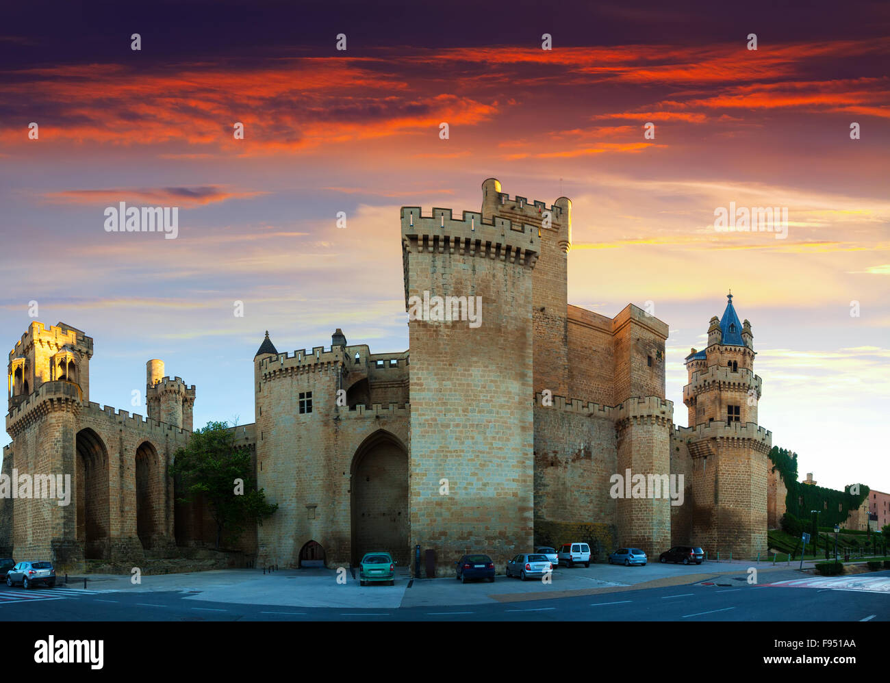 Palace of the Kings of Navarre at Olite in sunset. Spain Stock Photo ...