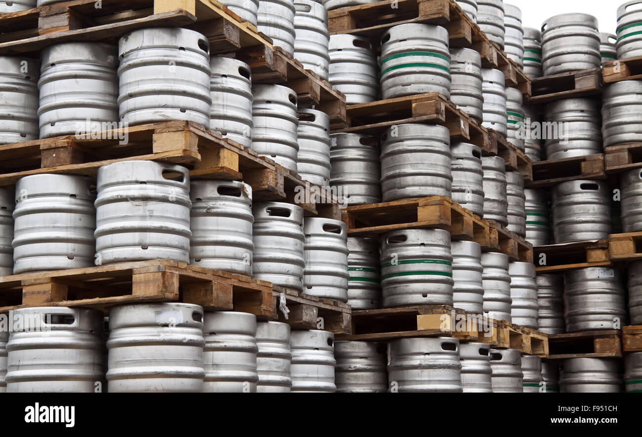Beer kegs in rows outdoor Stock Photo - Alamy