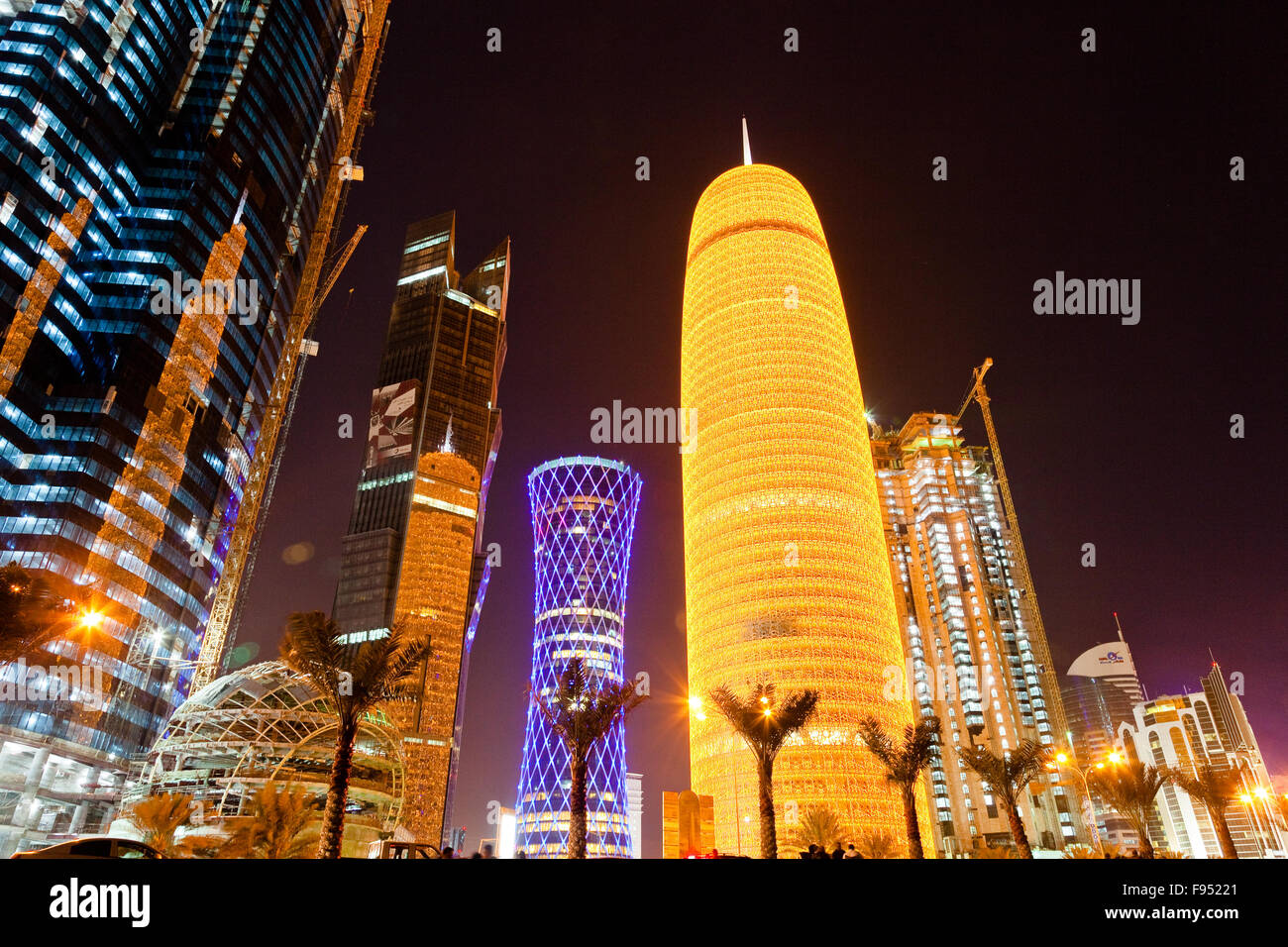 Doha the capital of Qatar by night Stock Photo - Alamy