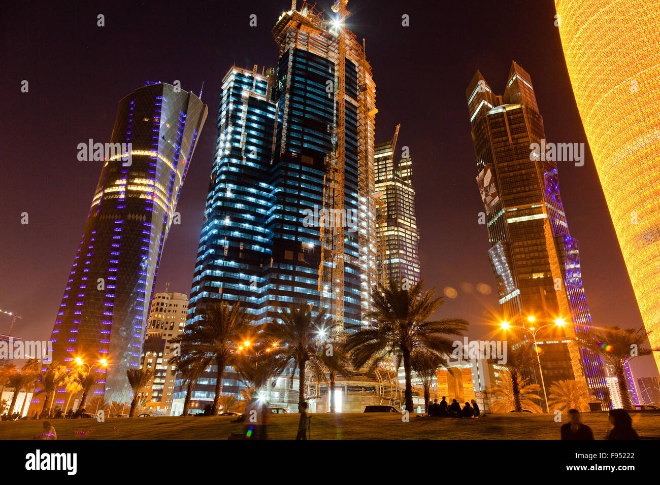 Doha buildings by night Stock Photo - Alamy