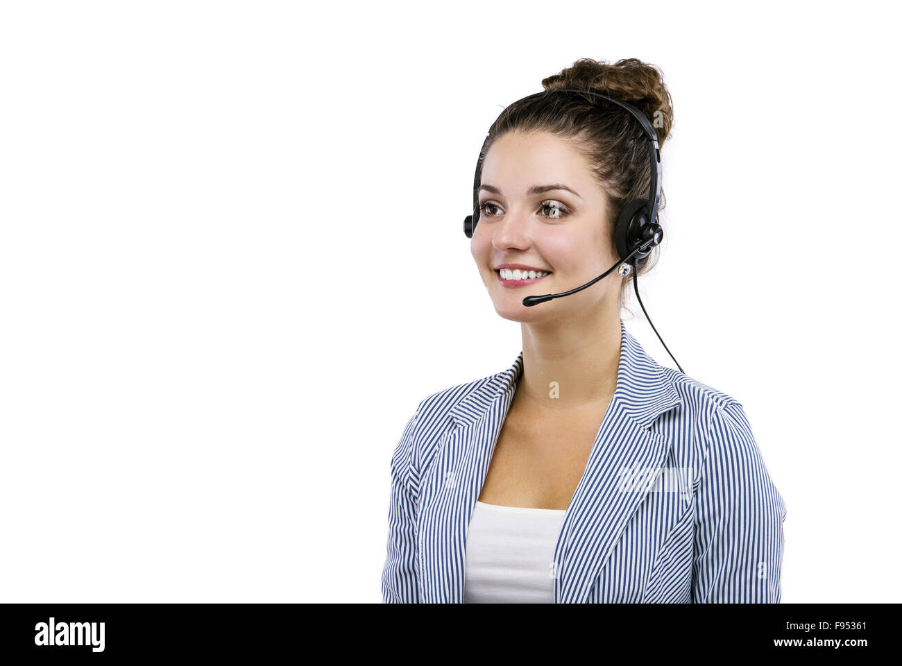 Woman customer service worker, call center smiling operator with phone headset, isolated on ...