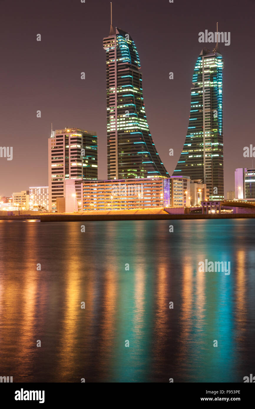 Bahrain Financial Harbour Towers at night Stock Photo - Alamy