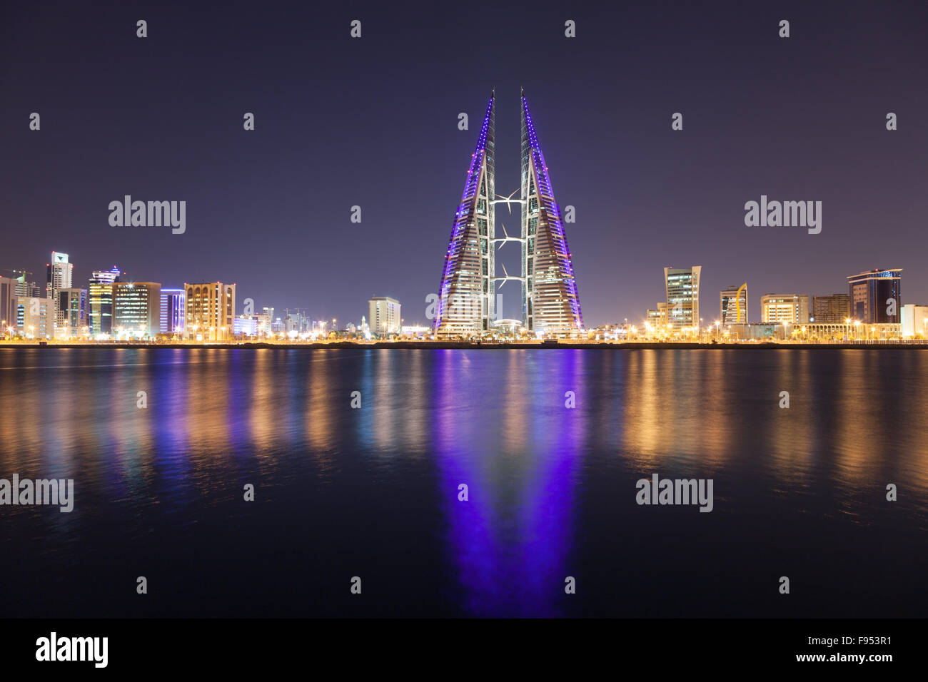 Skyline of Manama at night, Bahrain Stock Photo - Alamy