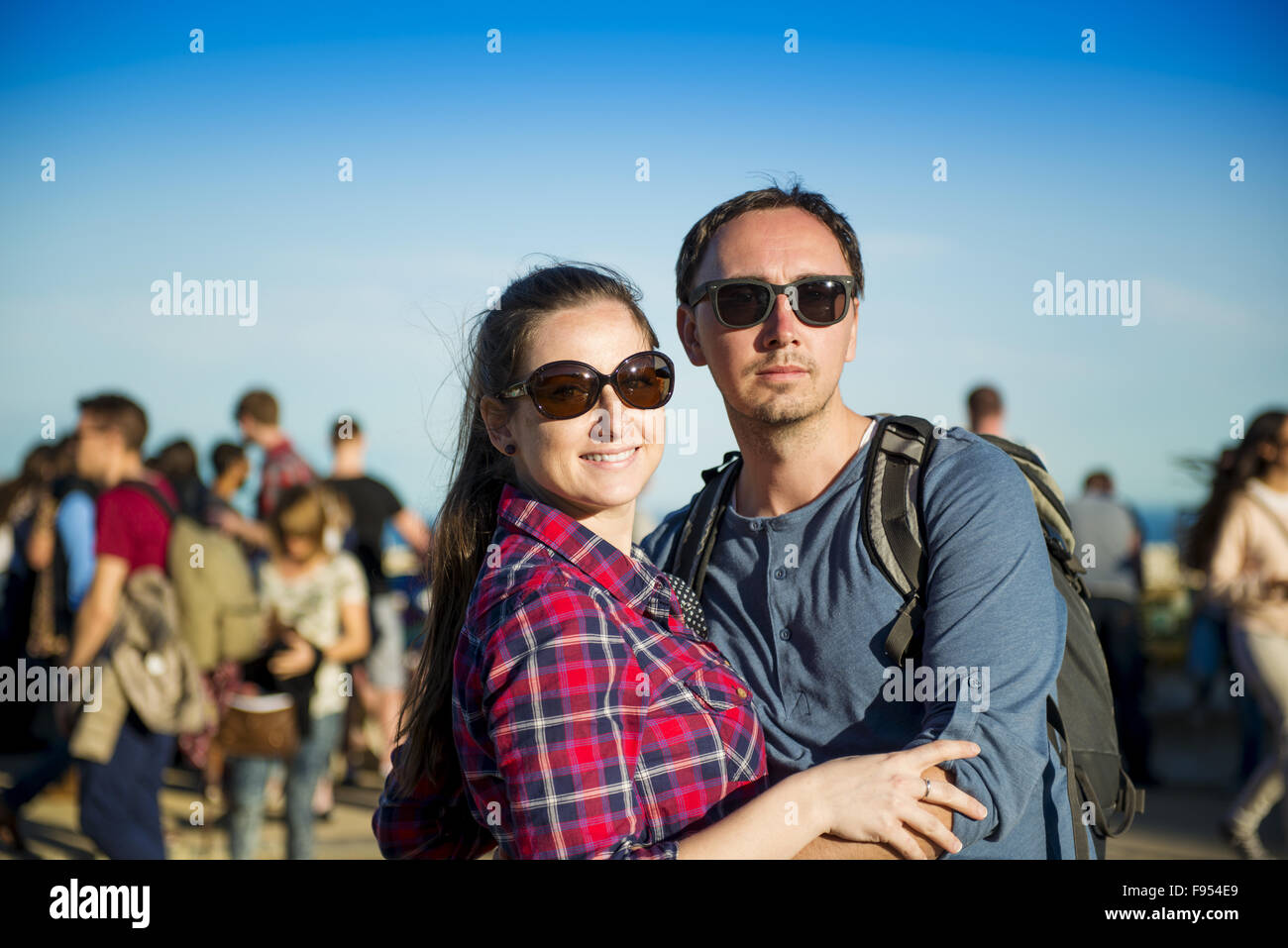 Happy young tourist couple smiling and having fun on Europe vacation ...