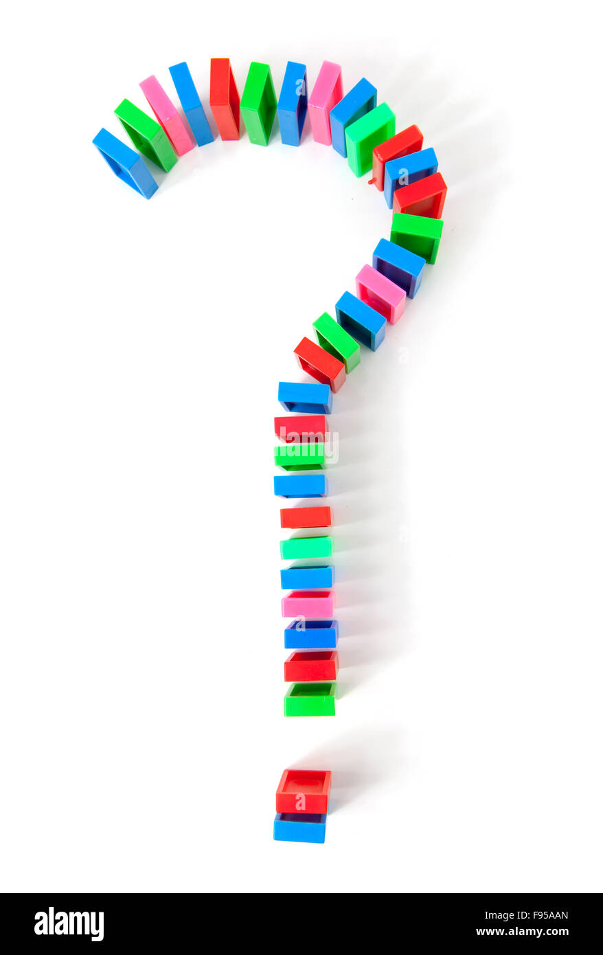 colorful domino bricks in shape of question mark isolated on white ...