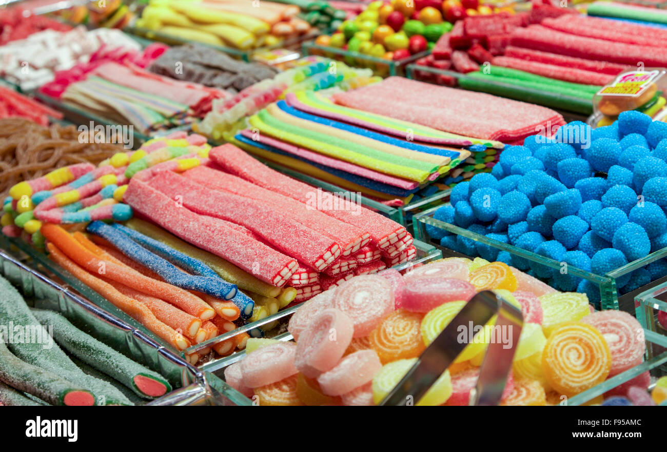 Candy and sweets at Rambla food Market in Barcelona Stock Photo - Alamy