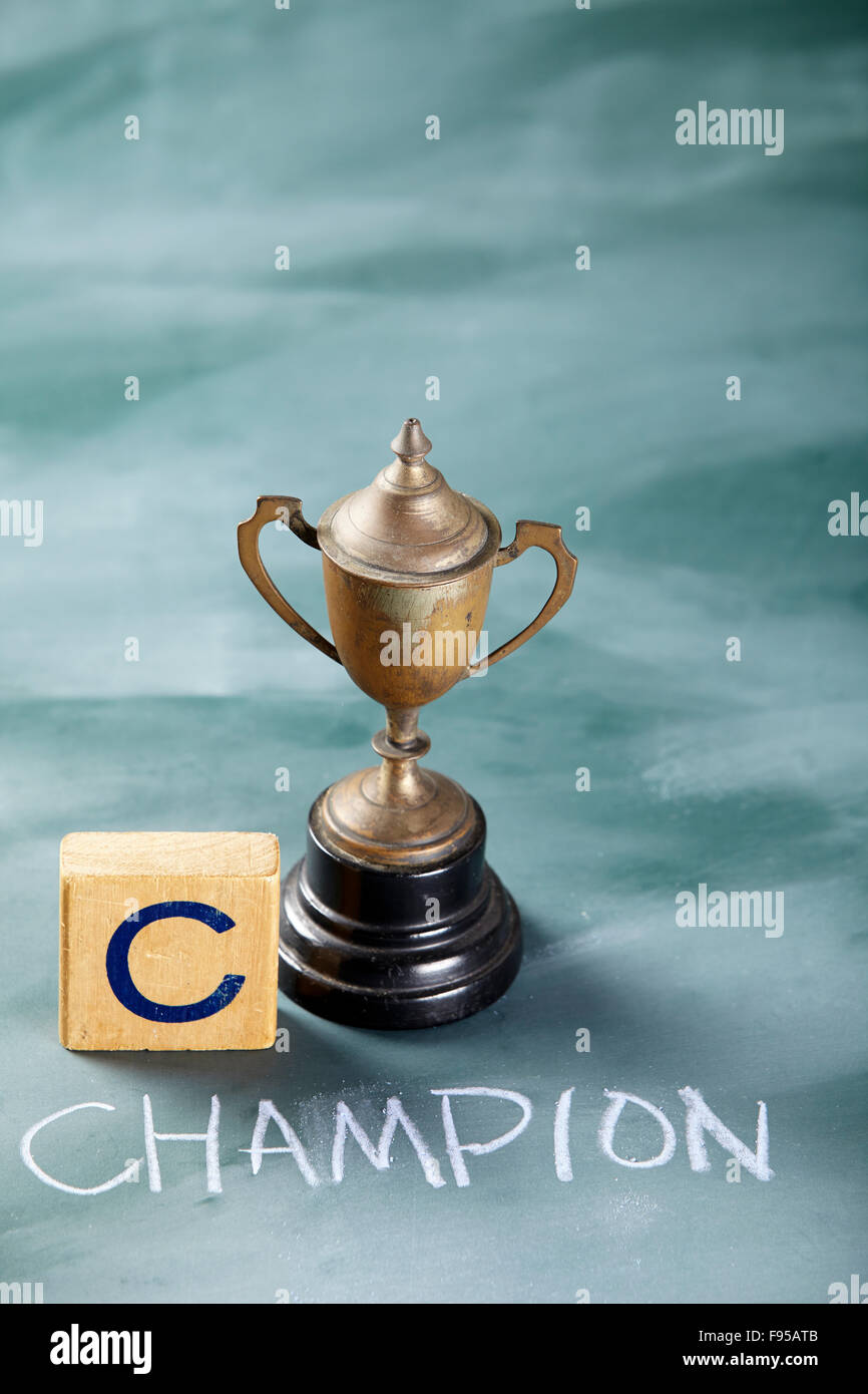 old or vintage trophy on the blackboard Stock Photo - Alamy
