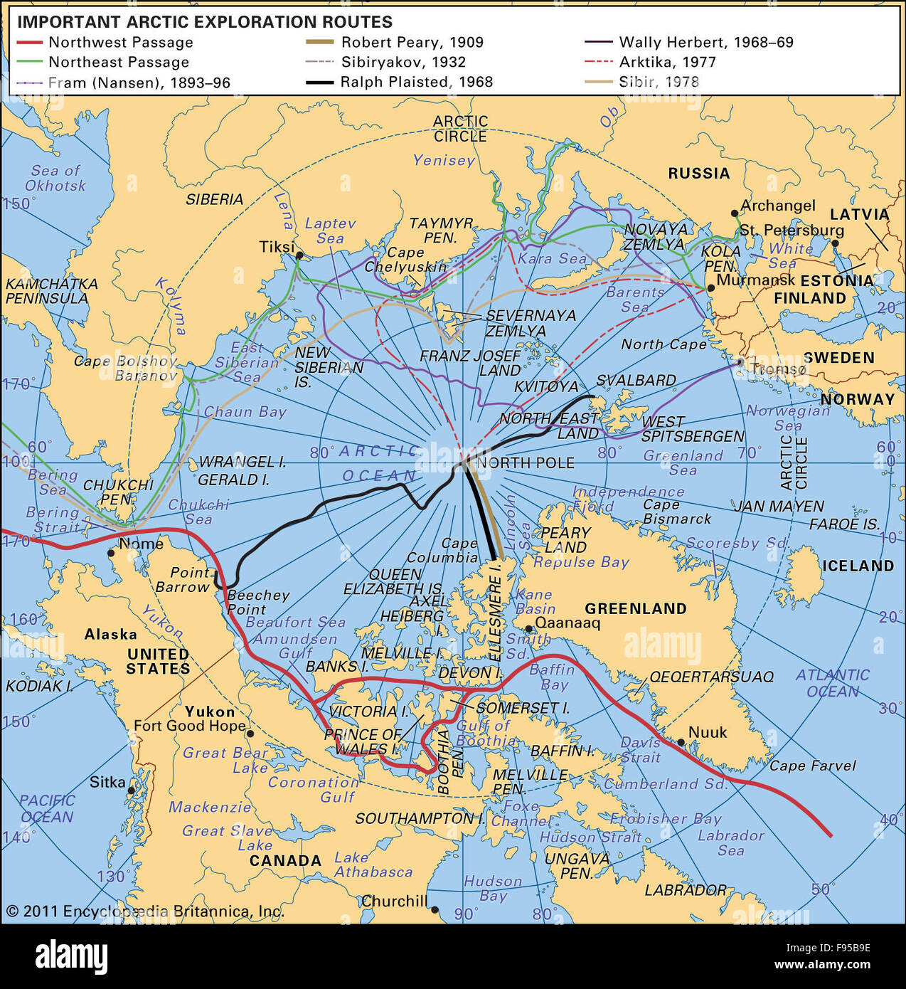Routes of major Arctic explorations Stock Photo - Alamy