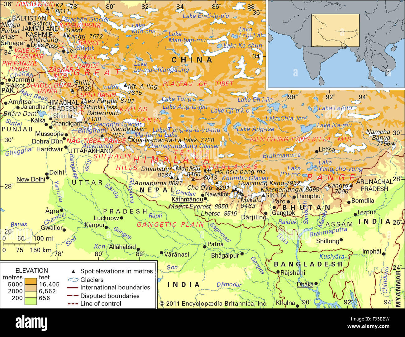 The himalayan mountain ranges maps cartography hi-res stock photography ...