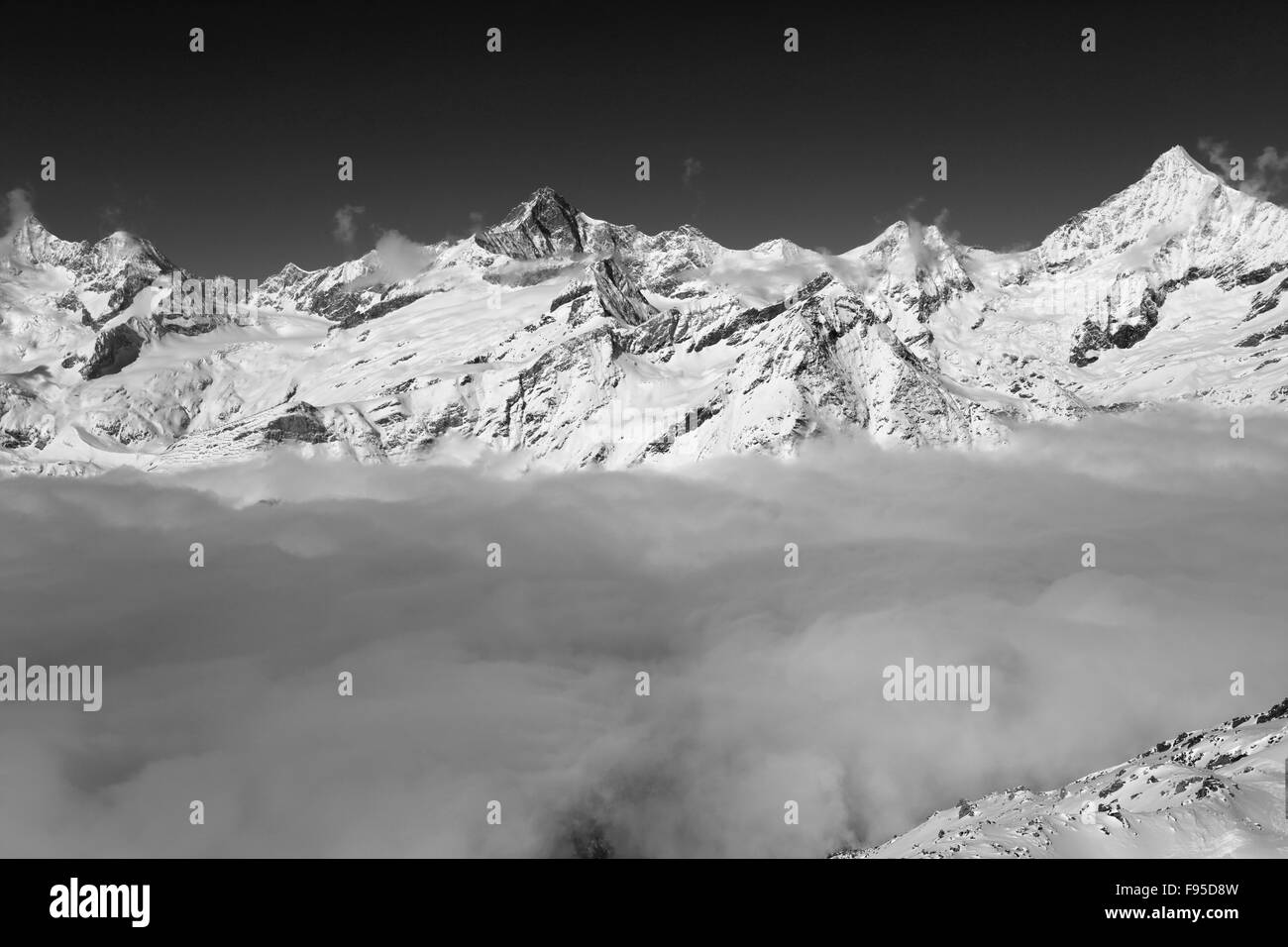Winter snow, Swiss Alps mountain range, Zermatt ski resort, Valais ...
