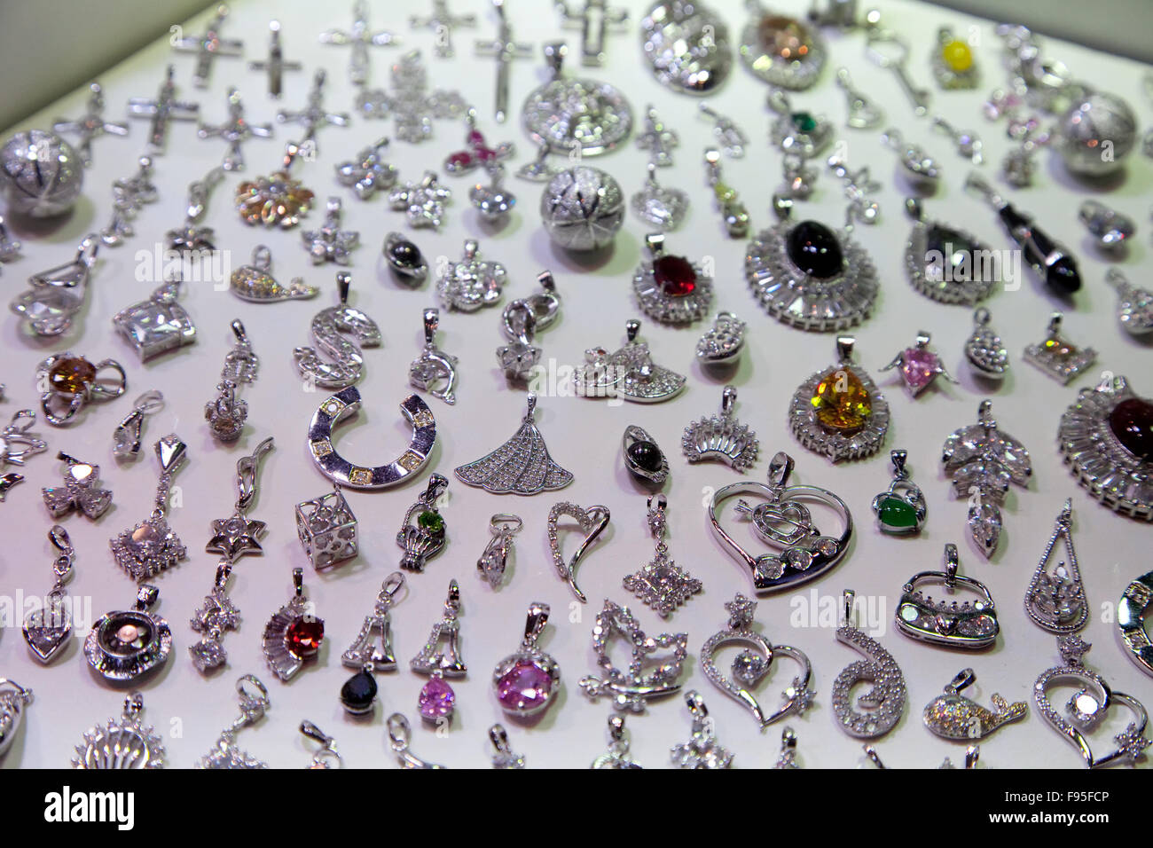 counter with variety silver jewelry Stock Photo - Alamy