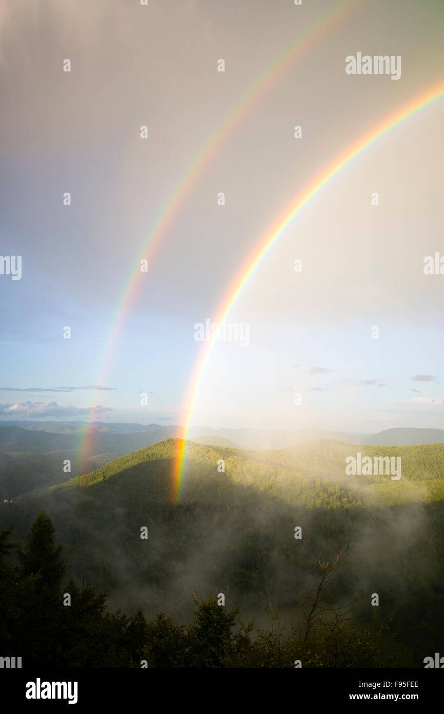 Rainbow viewed from Loewenstein Castle near Wingen Alsace France Stock ...