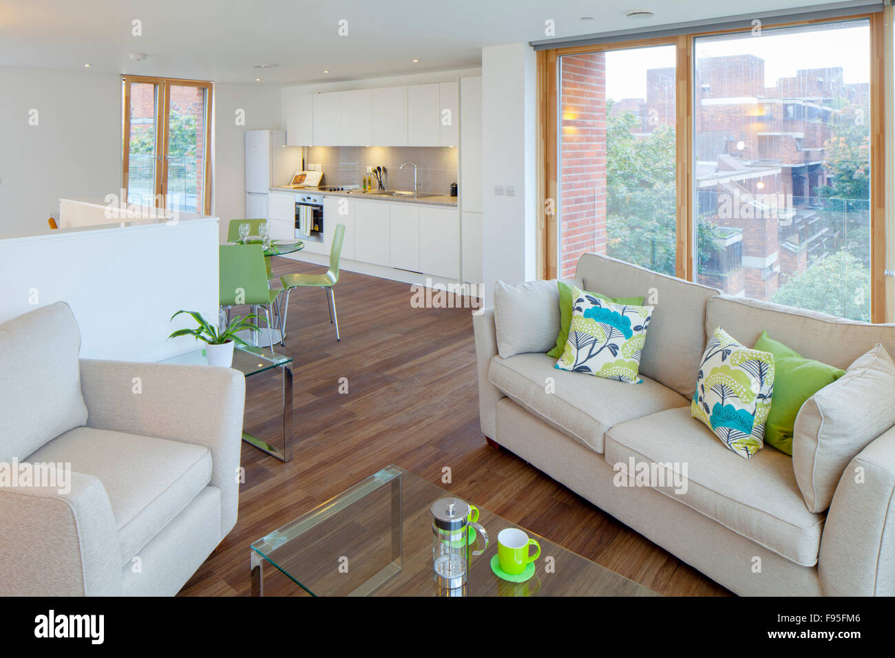 One Church Square, London, UK. Interior view of open plan kitchen and ...