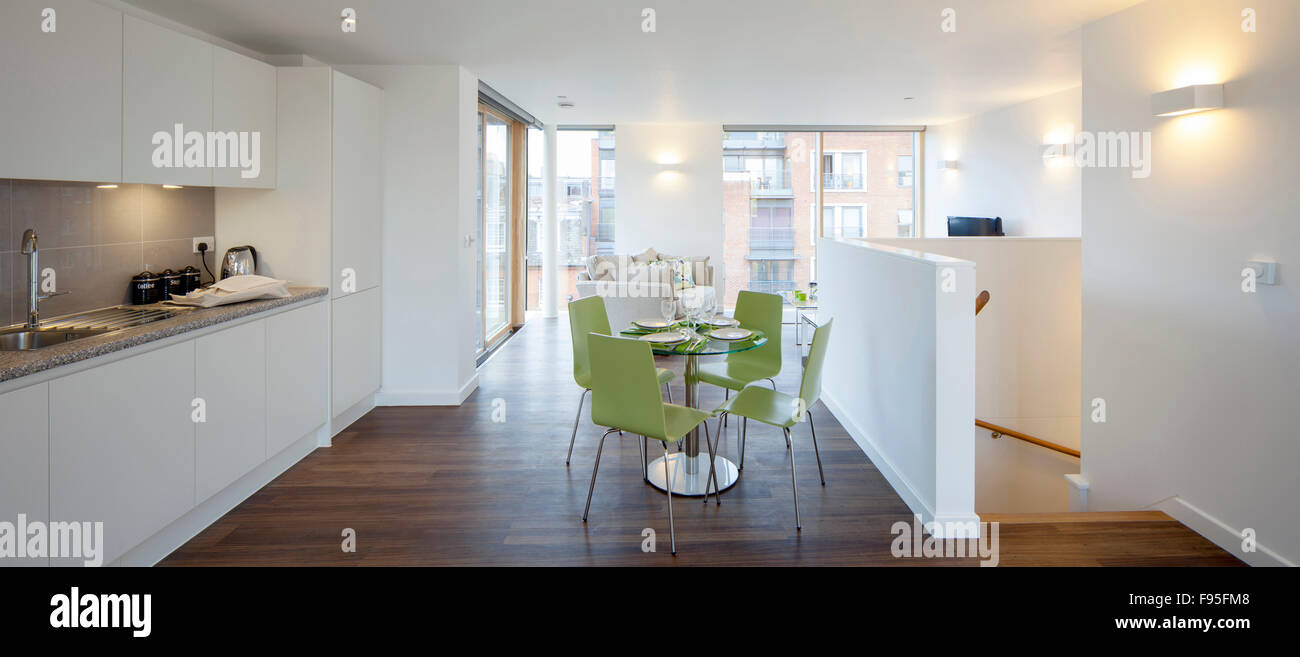 One Church Square, London, UK. Interior view of an open plan kitchen ...