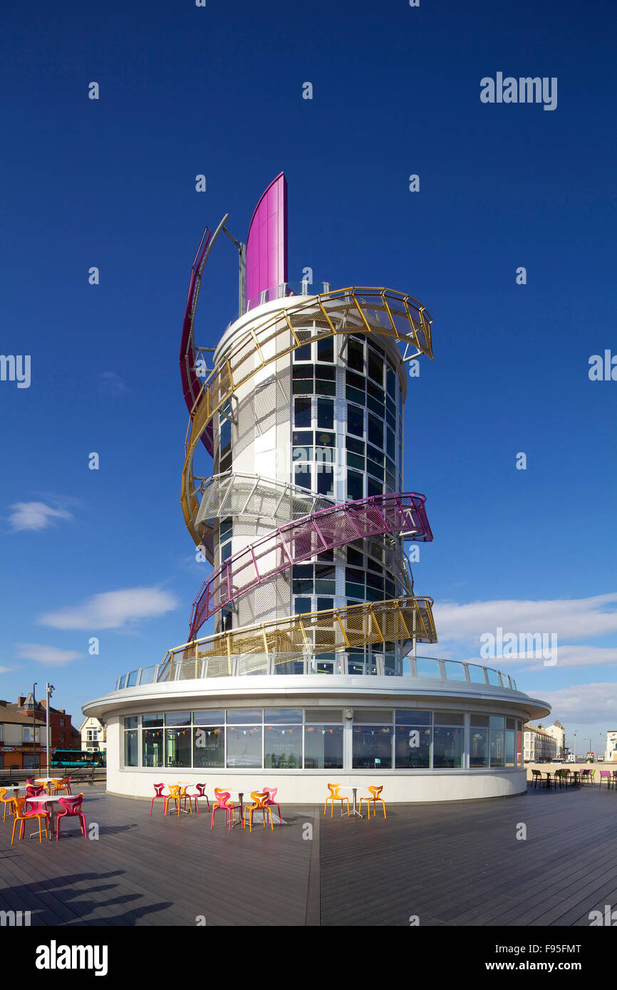 Vertical pier, The Esplanade, Redcar. Close view of the Redcar Beacon ...