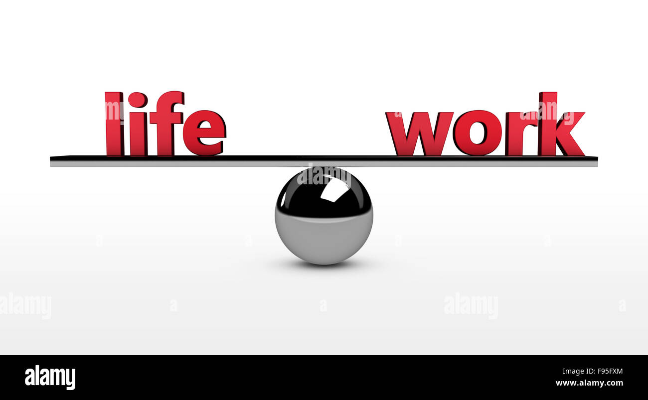 Work-life balance conceptual 3d illustration with life and work red ...