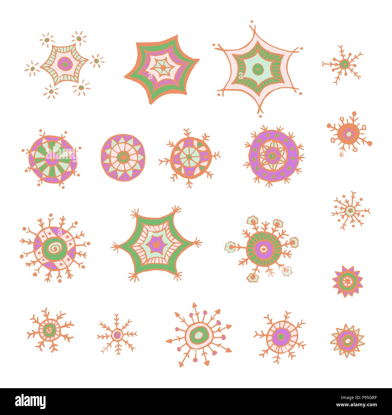 Hand drawn colorful snowflakes doodles Stock Vector Image & Art - Alamy