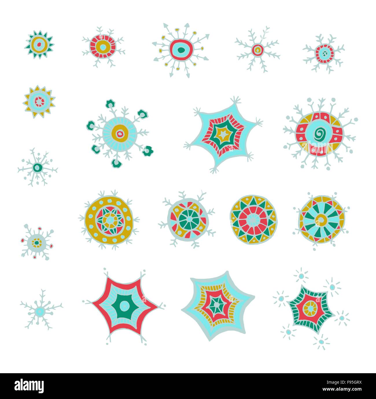 Hand drawn colorful snowflakes doodles Stock Vector Image & Art - Alamy