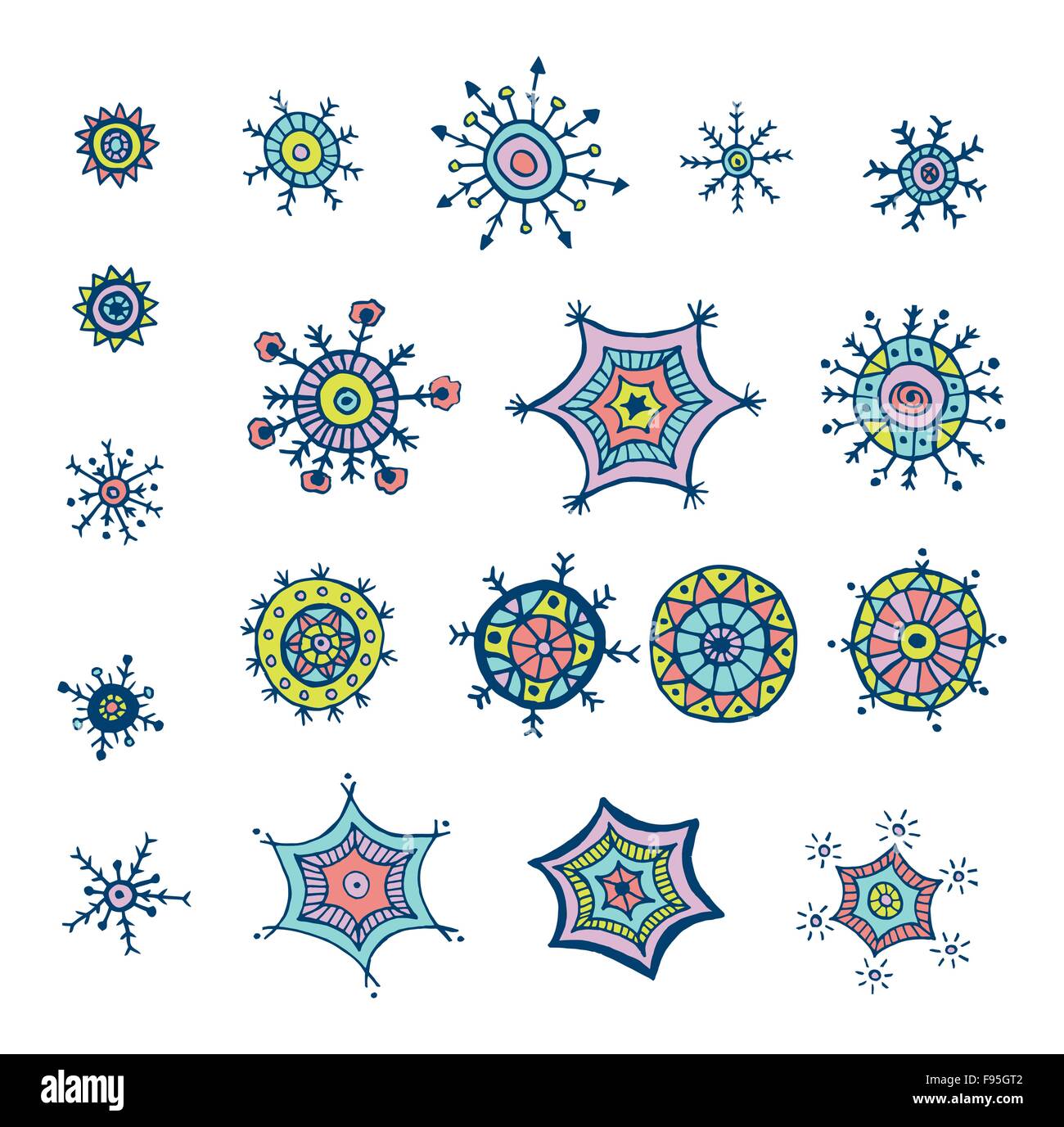 Hand drawn colorful snowflakes doodles Stock Vector Image & Art - Alamy