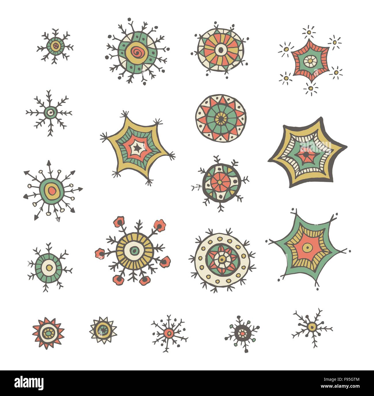 Hand drawn colorful snowflakes doodles Stock Vector Image & Art - Alamy