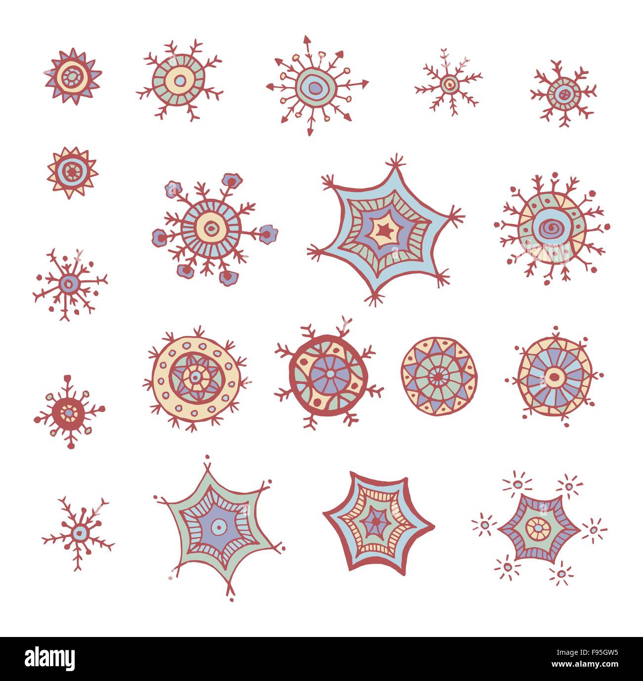 Hand drawn colorful snowflakes doodles Stock Vector Image & Art - Alamy