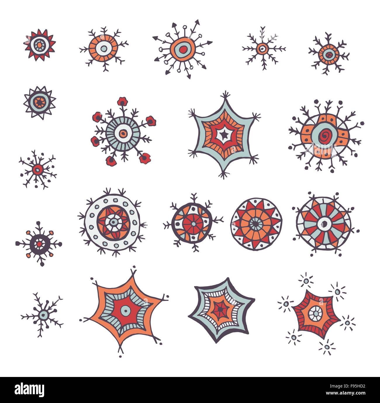 Hand drawn colorful snowflakes doodles Stock Vector Image & Art - Alamy