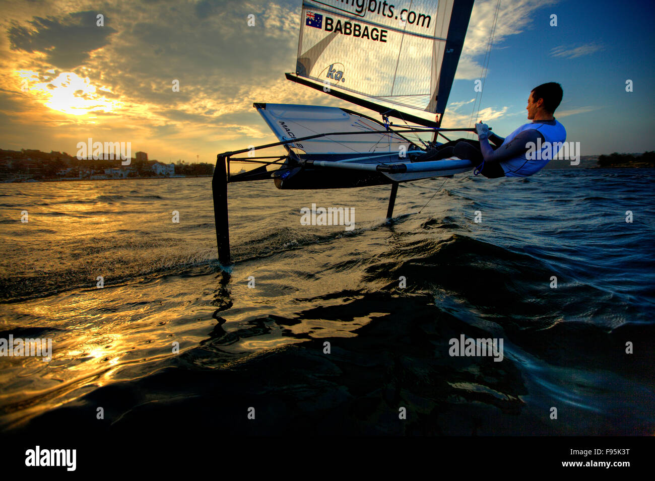 Scott Babbage in a training session on his Moth Mach 2 in Sydney ...