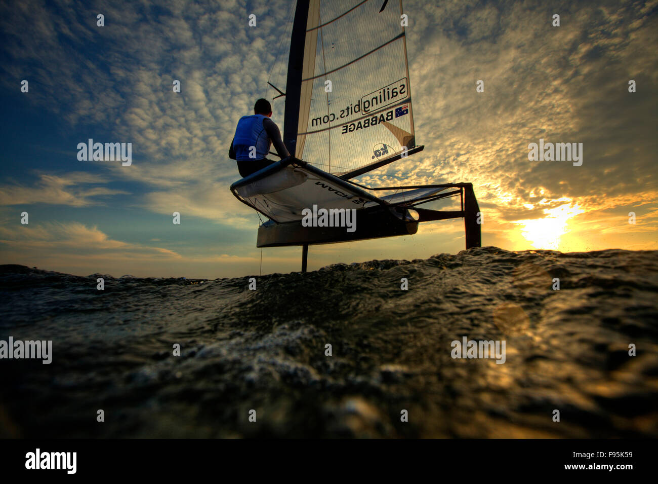 Scott Babbage in a training session on his Moth Mach 2 in Sydney ...