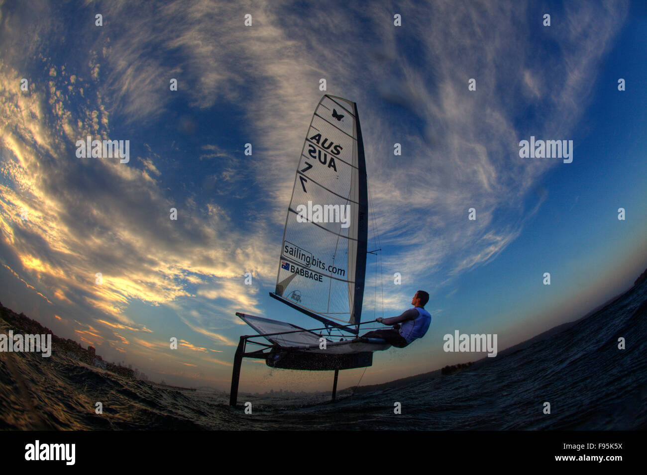 Scott Babbage in a training session on his Moth Mach 2 in Sydney ...