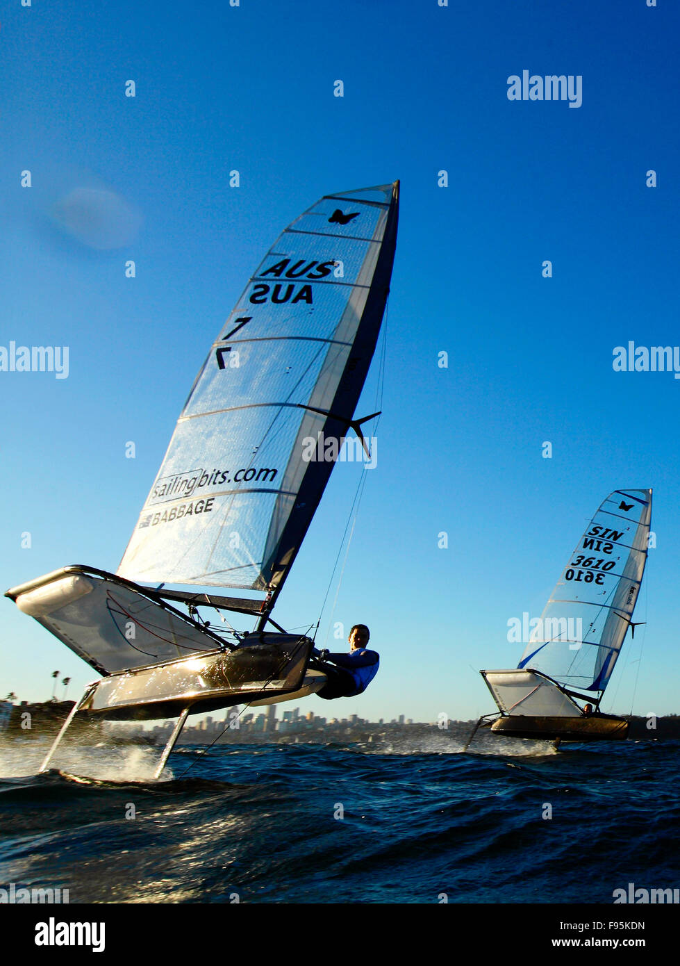 Scott Babbage in a training session on his Moth Mach 2 in Sydney ...
