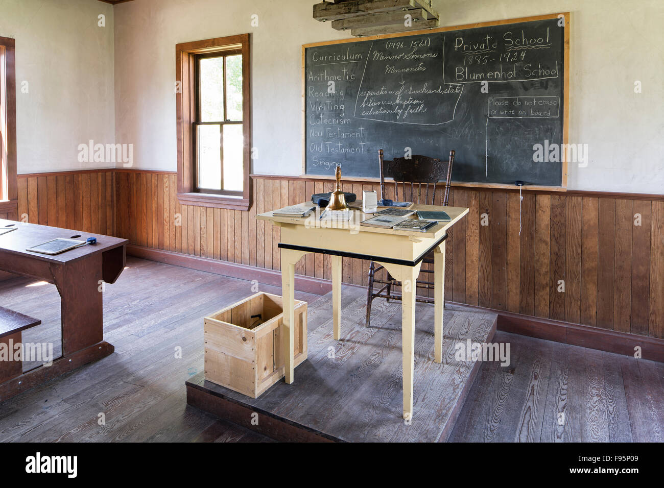 Interior of a one room Mennonite schoolhouse, Mennonite Heritage ...