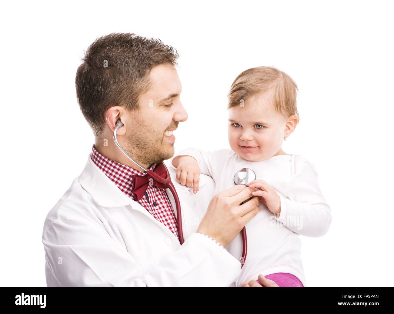 Smiling medical doctor man with stethoscope. Isolated on white ...