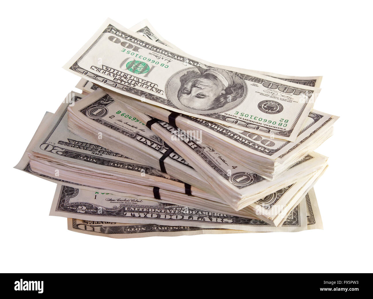 US dollars bank notes. Isolated on white background Stock Photo - Alamy