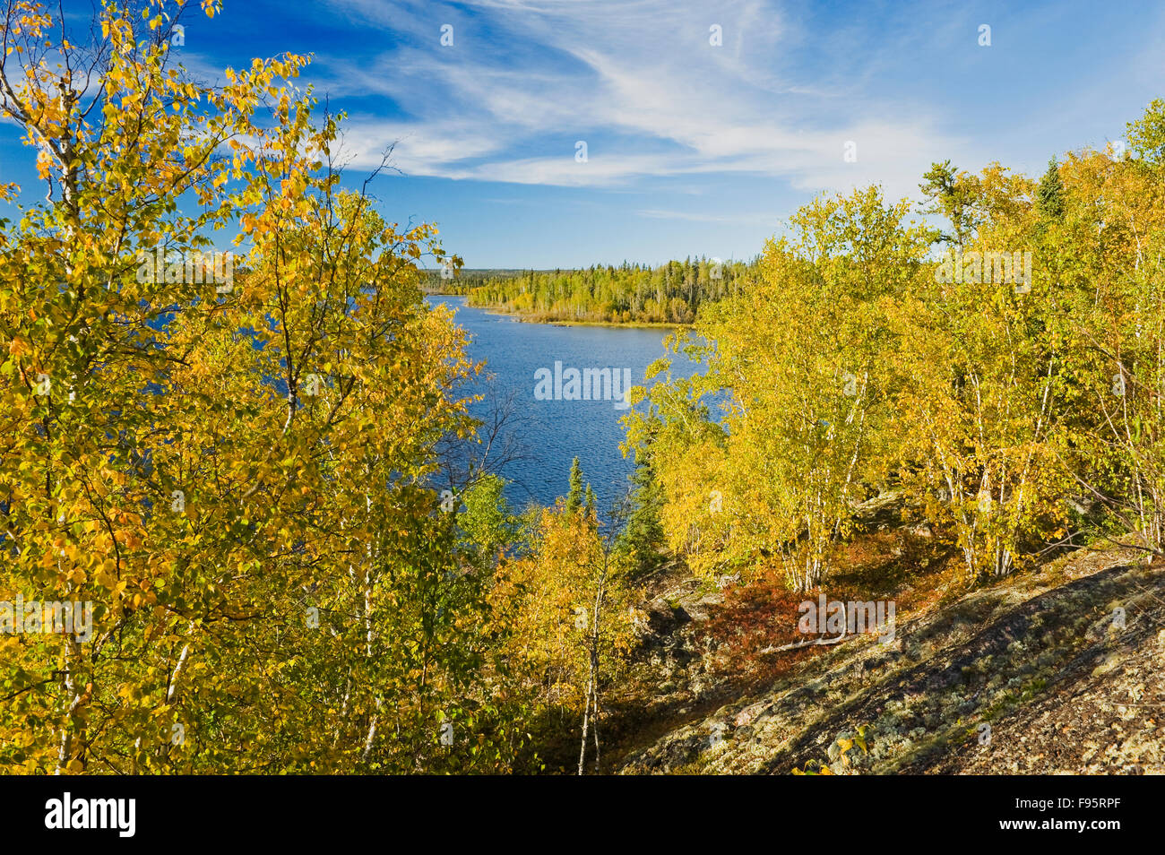 autumn colours, Devil Lake, Northern Saskatchewan, Canada Stock Photo ...