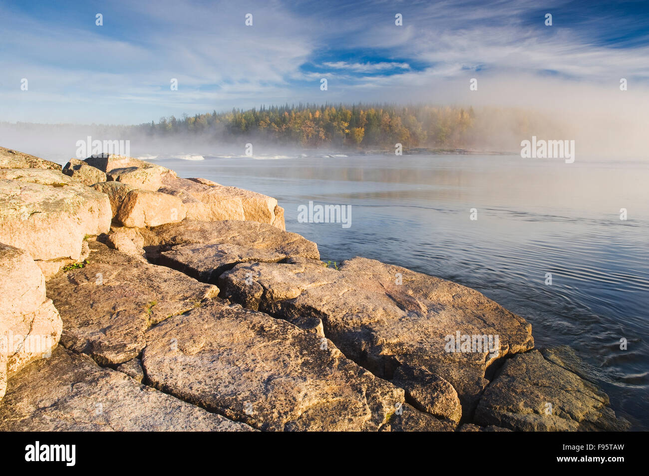 Canadian Shield rock and lake, Namau Lake, Whiteshell Provincial Park ...