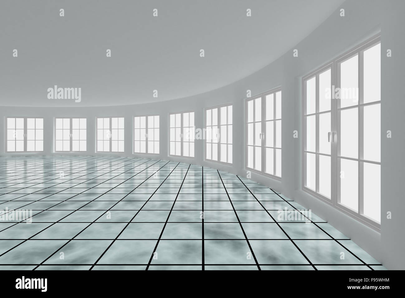 Empty hall with windows. Interior. 3D image Stock Photo - Alamy