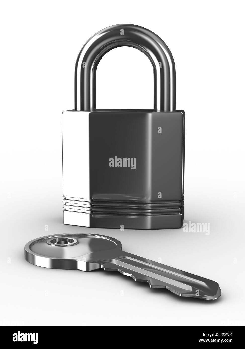 Isolated key and padlock on white background. 3D image Stock Photo - Alamy