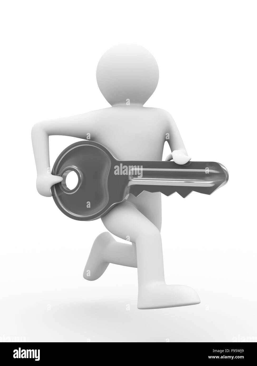 key and man on white background. 3D image Stock Photo - Alamy