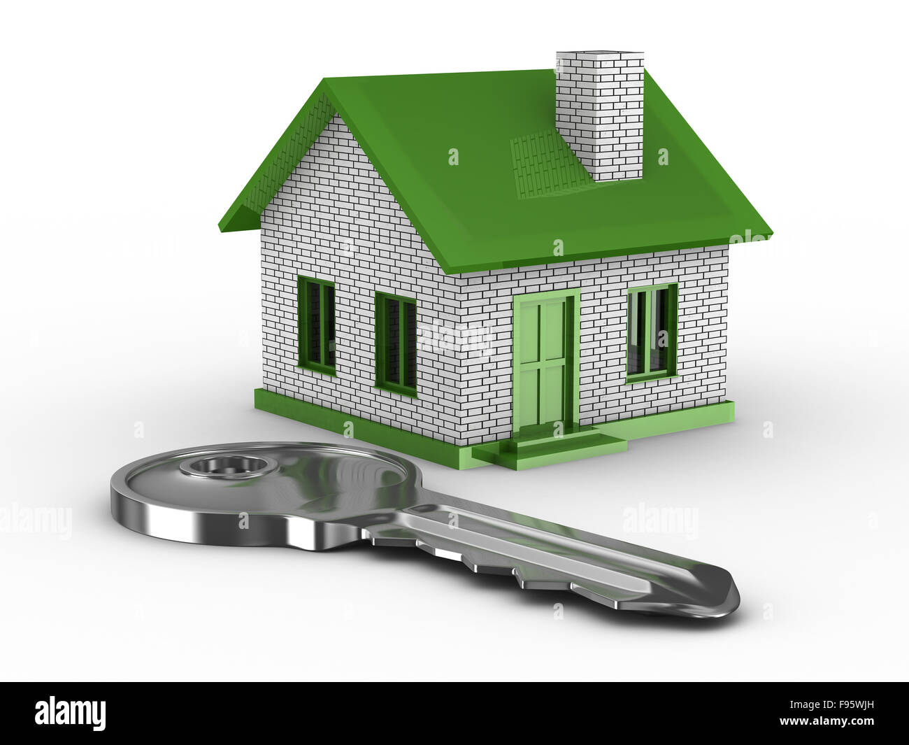 key and house on white background. 3D image Stock Photo - Alamy