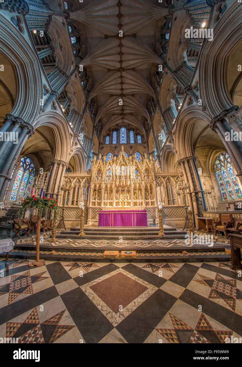 High altar in the medieval christian cathedral of Ely, England ...