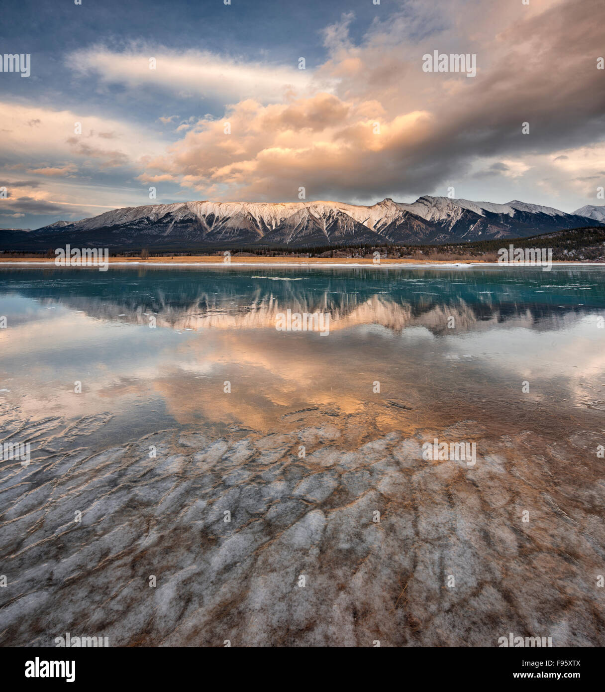 Abraham Lake at Preacher's Point in November, Kootenay Plains, Alberta ...