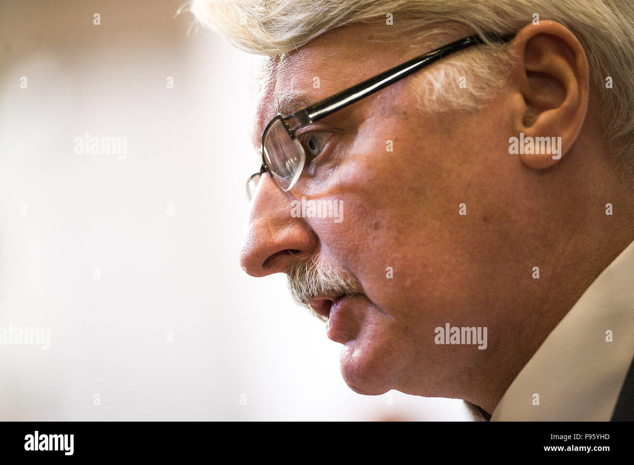 Polish Foreign Minister Witold Waszczykowski talks to the press after ...