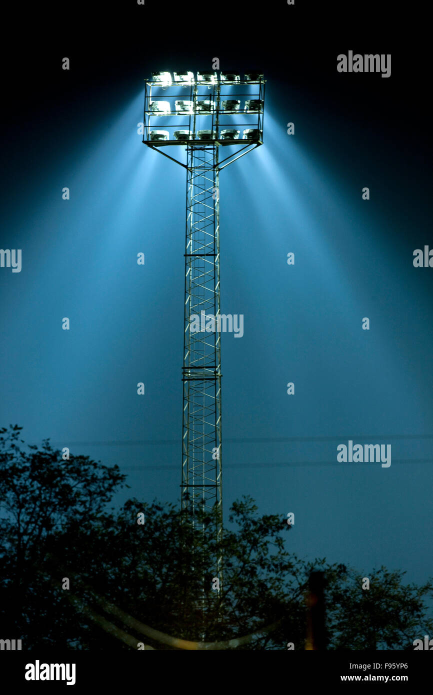 Light beam from station light at Lyngby's stadium in Copenhagen Stock ...