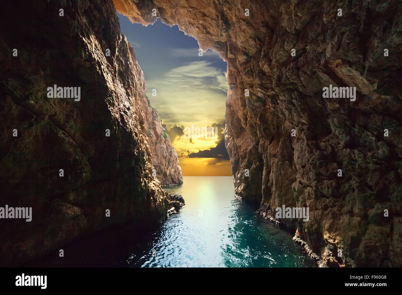 Inside view of cave in rising. Nature composition Stock Photo - Alamy