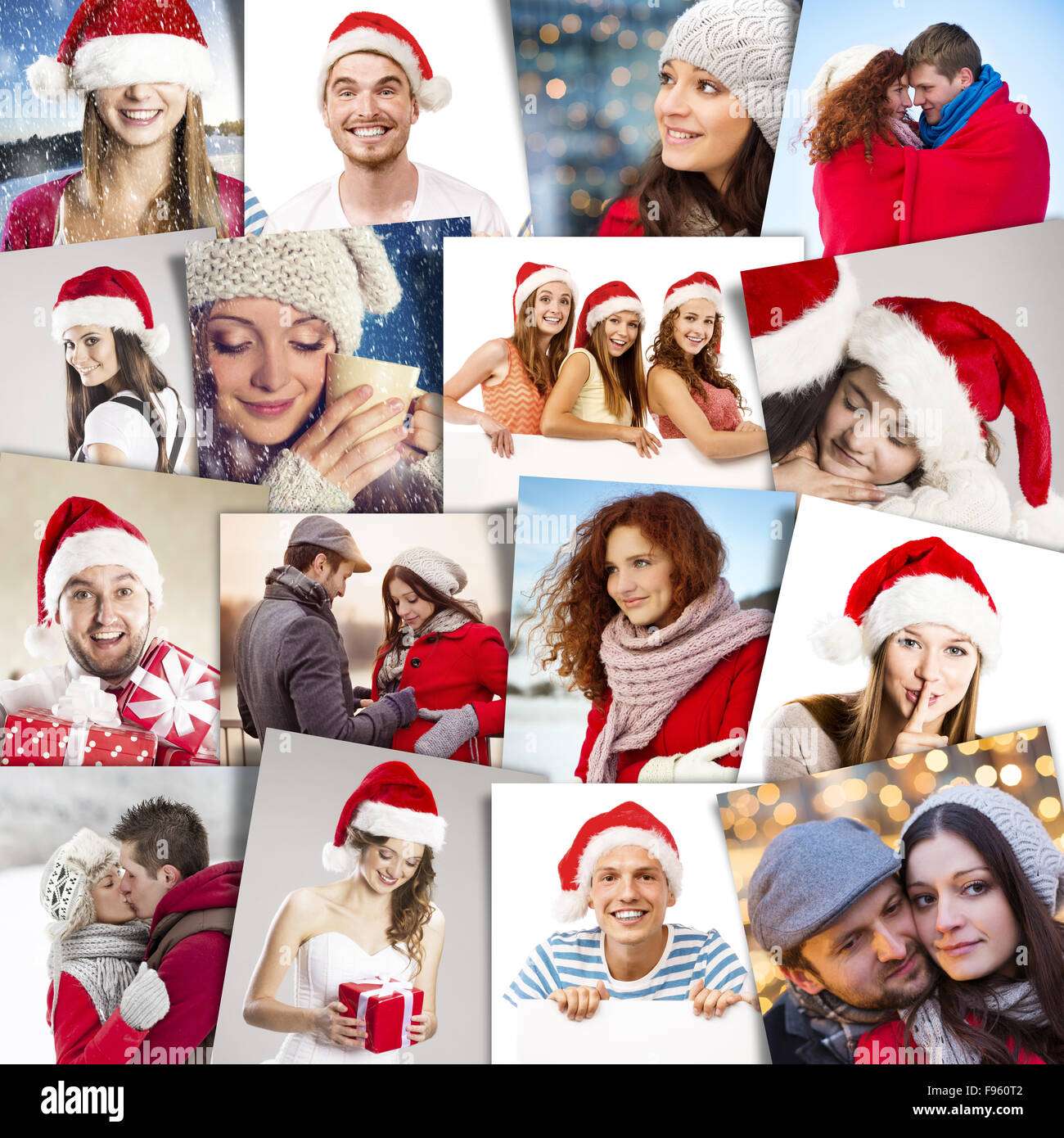Collage of happy people in santa hats celebrating Christmas Stock Photo ...