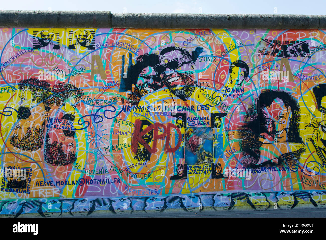 Murals form the East Side Gallery, a 1.3 km long section of the Berlin ...