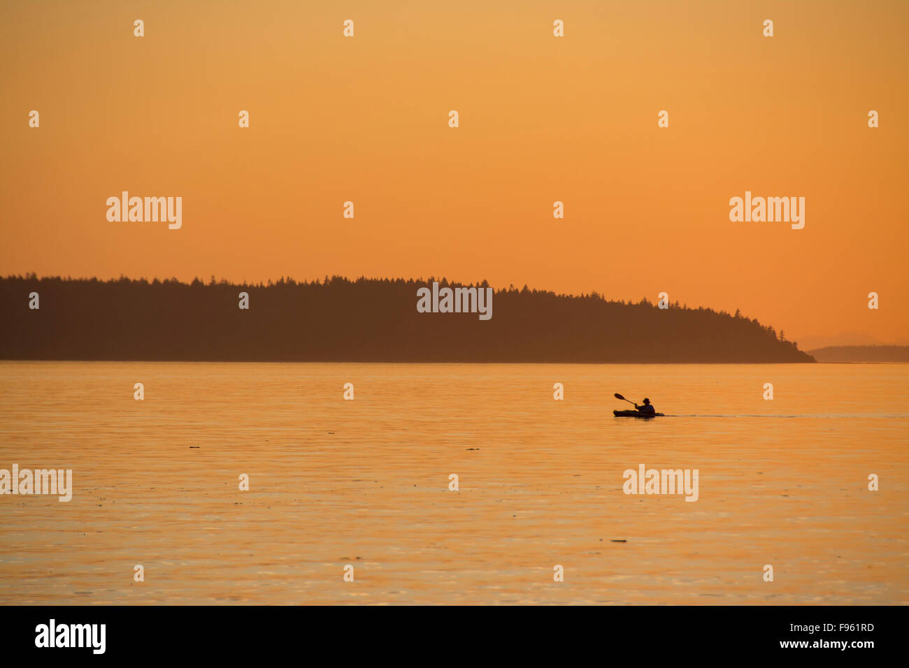 Kayaker in sunset, Powell River, British Columbia, Canada Stock Photo ...