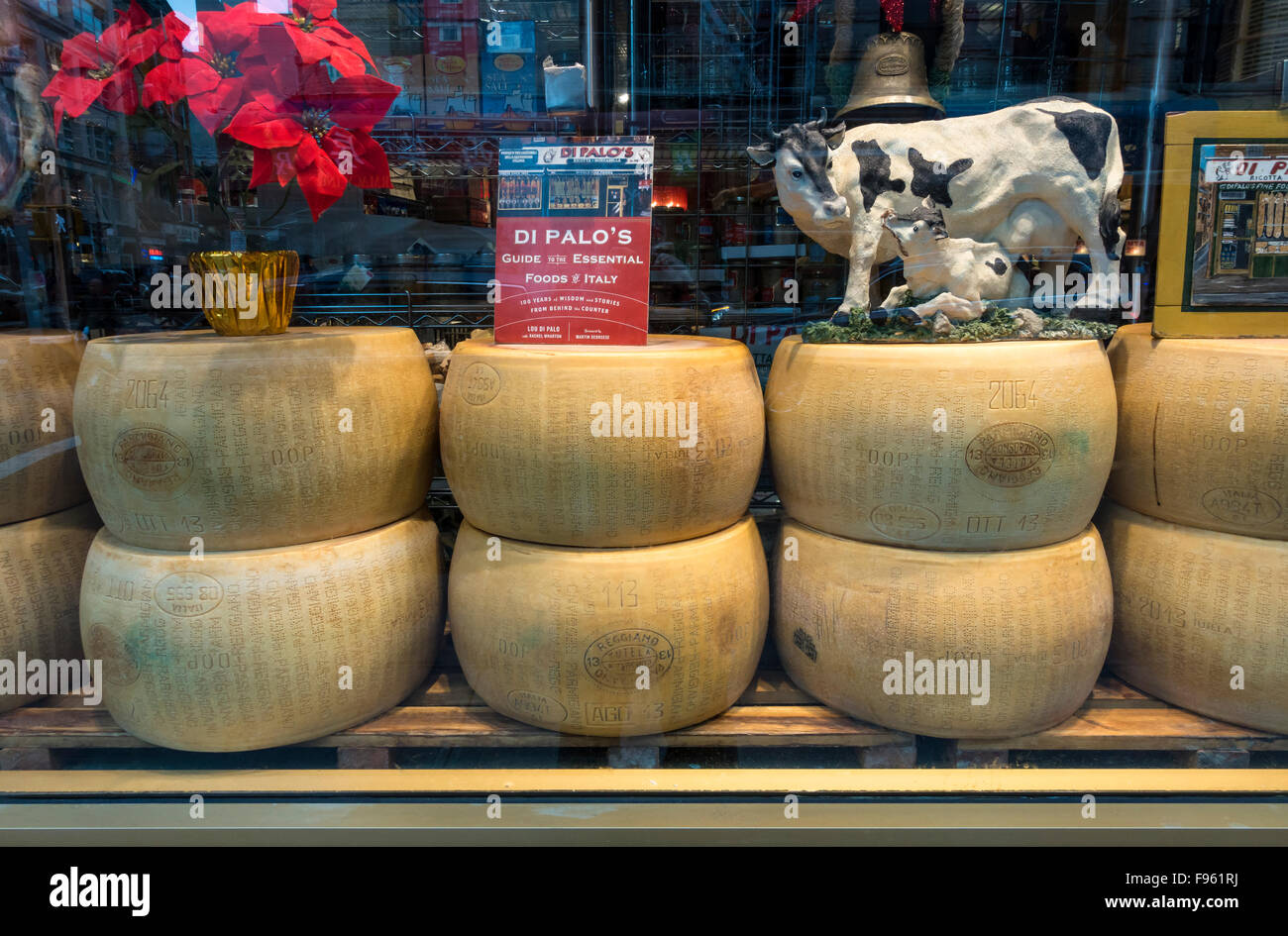 Di Palo deli window with wheels of Parmigiano Reggiano Stock Photo - Alamy